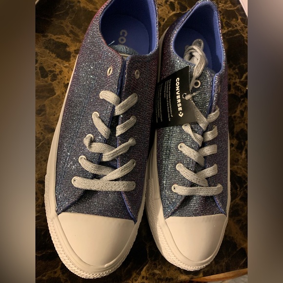 Converse | Shoes | New Converse All Stars Blue Glitter Sparkle Sneakers ...